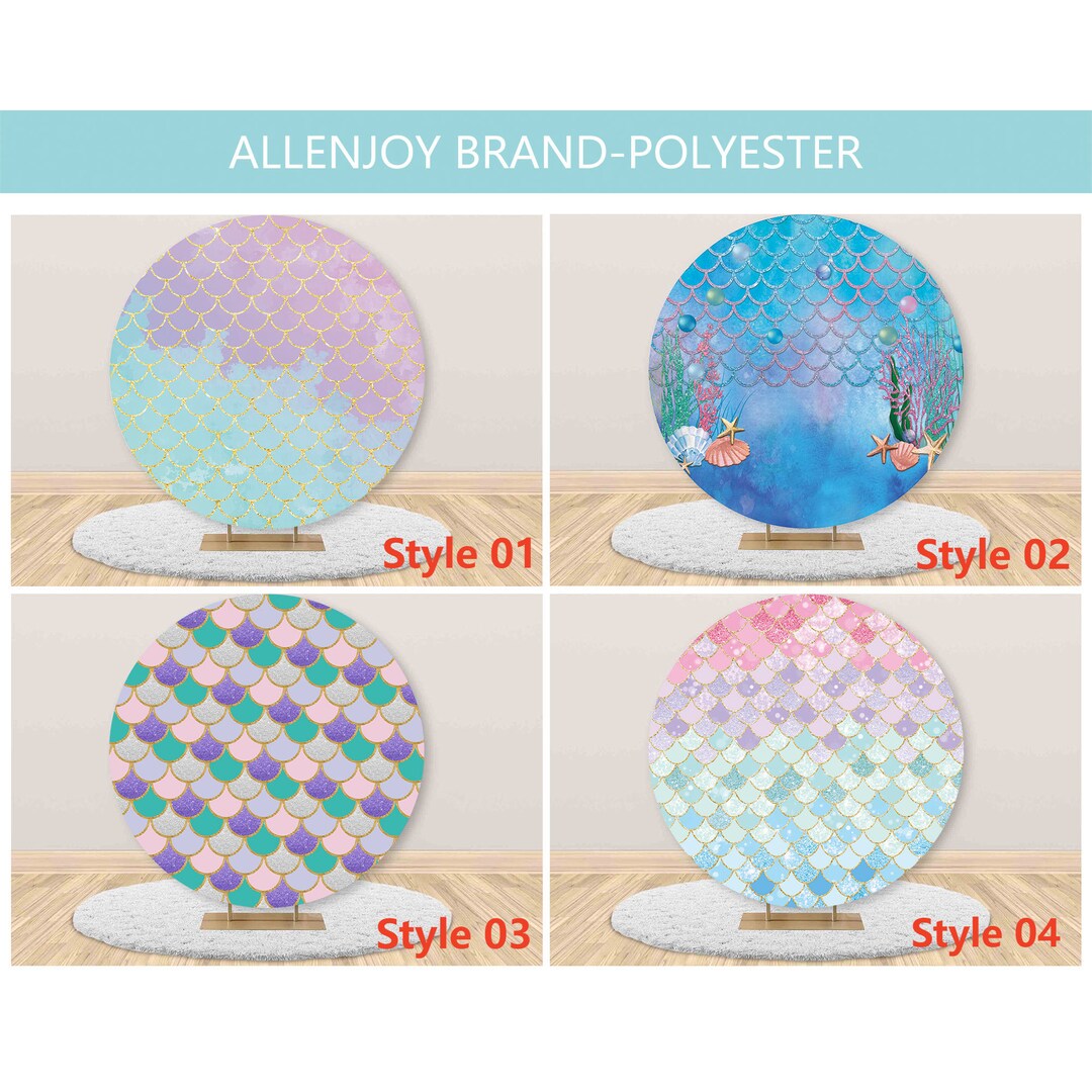 Mermaid Round Backdrop,girl Mermaid Birthday Circle Round Backdrop ...