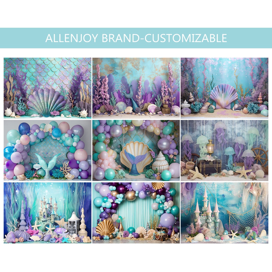 Mermaid Photography Backdrop, Teal and Purple Glitter Mermaid Photo ...