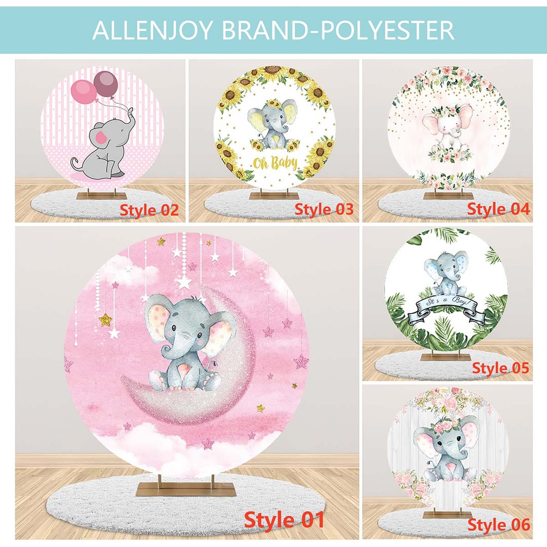 Elephant Round Backdrop Cover,baby Shower Birthday Party Custom Circle ...