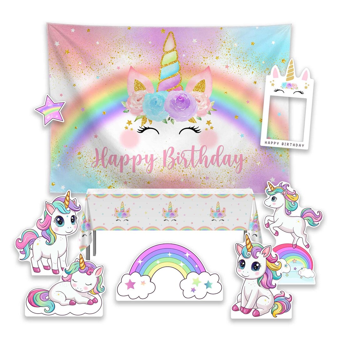 Unicorn Party Foam Board Character Props, Rainbow Unicorn Party ...