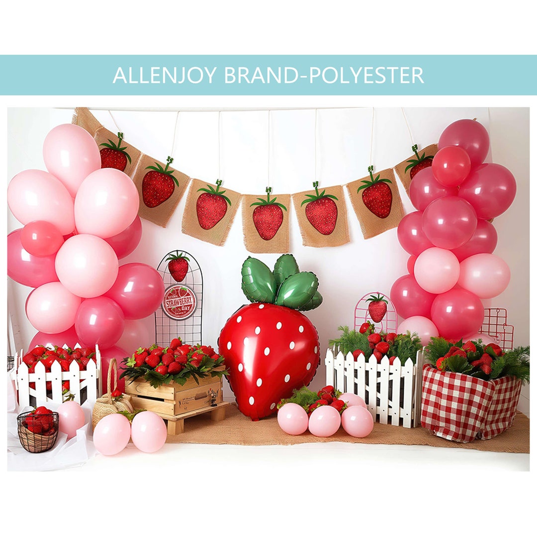 Strawberry Photography Backdrop, Strawberry Balloons Baby Shower ...