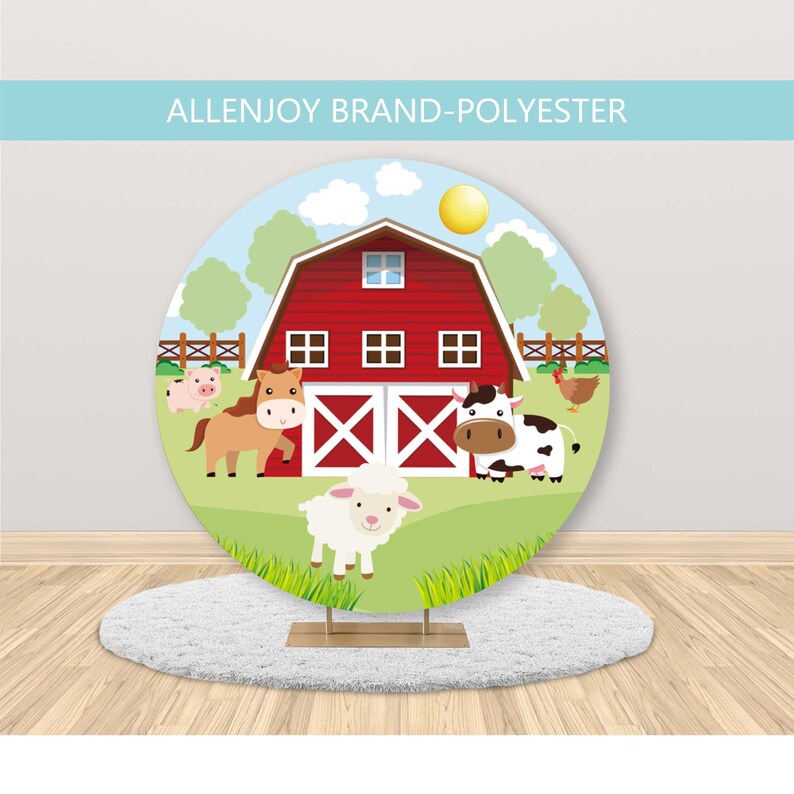 Farm Round Backdrop Coverbaby Shower Farm Animals Pig Cow - Etsy