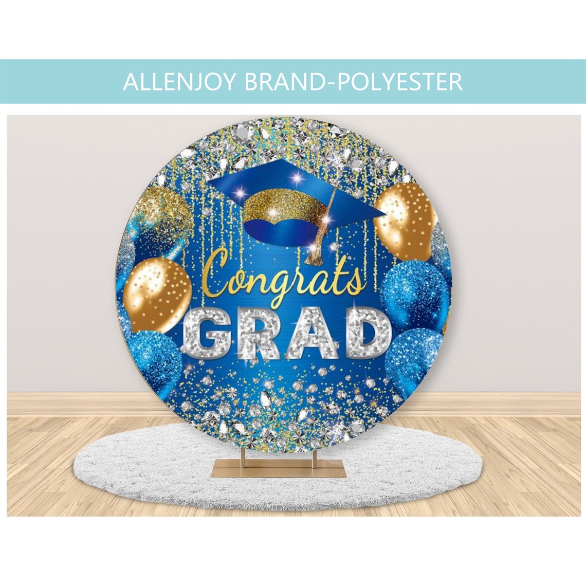 Round Graduation Backdrop Coverblue and Gold Class of 2022 - Etsy