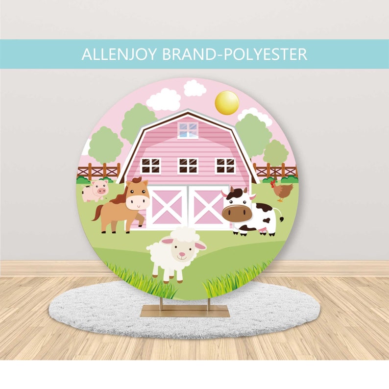 Farm Round Backdrop Coverbaby Shower Farm Animals Pig Cow - Etsy