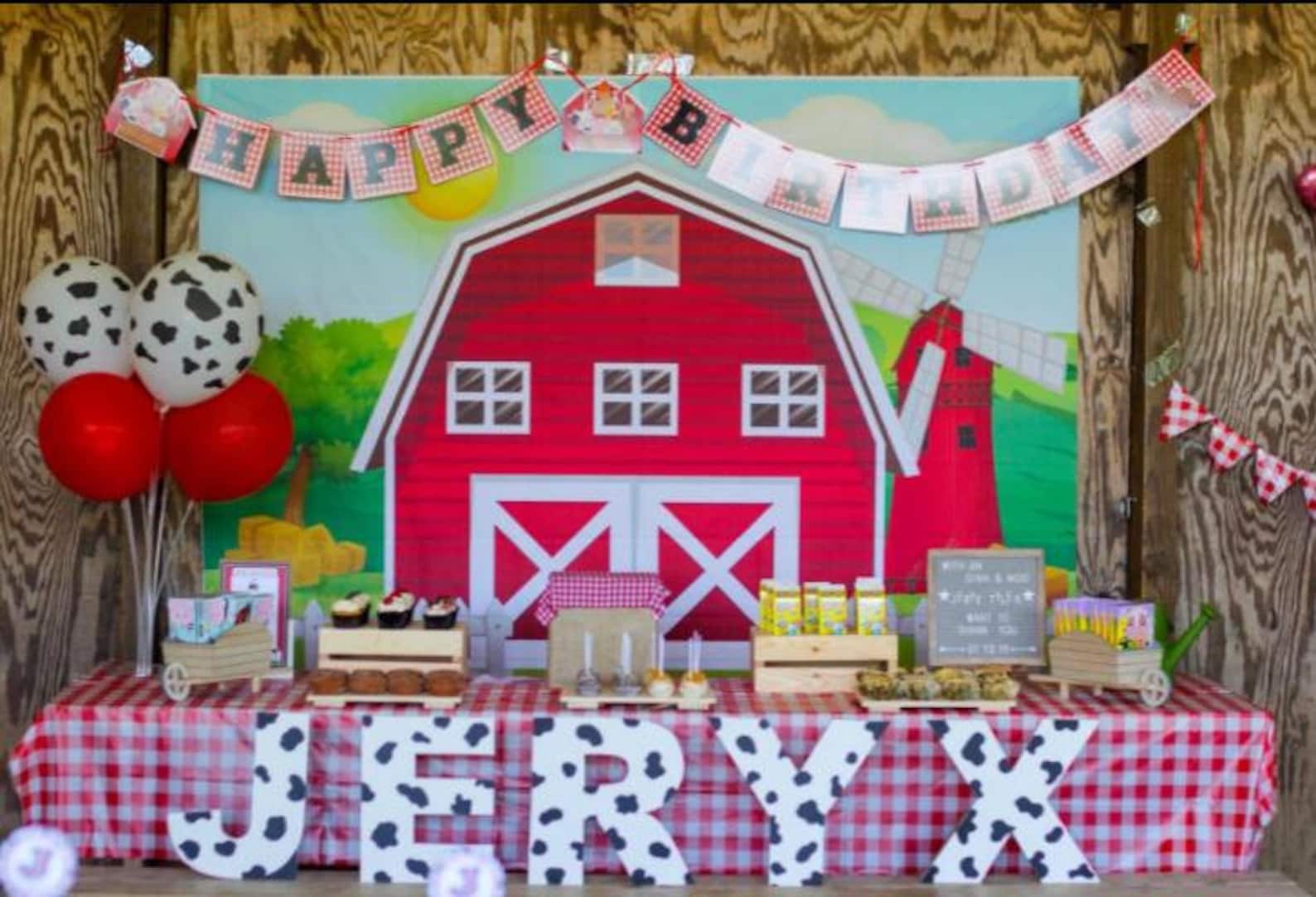 Farm Birthday Backdrop,red Barn Farm Child Cake Smash Photography ...