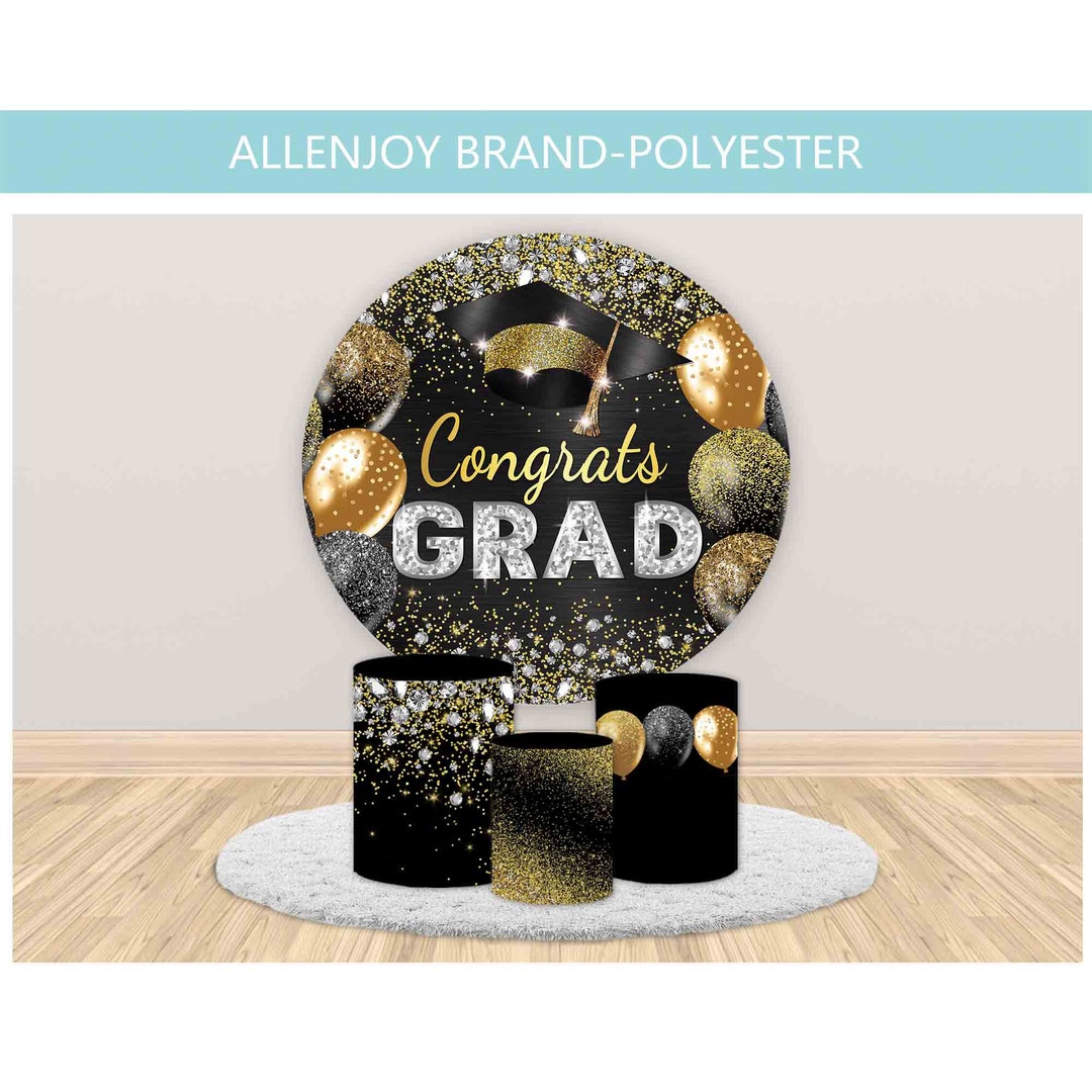 Graduation Round Cover, Black and Gold Class of 2025 Personalized ...