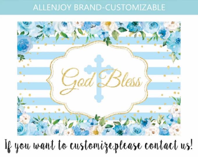 Baptism Backdrop, Blue Silver Baptism, Christening Banner, Marble ...