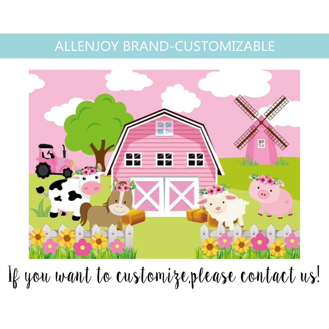 Pink Farm Birthday Backdrop,pink Barn Animals Birthday Backdrop,baby ...