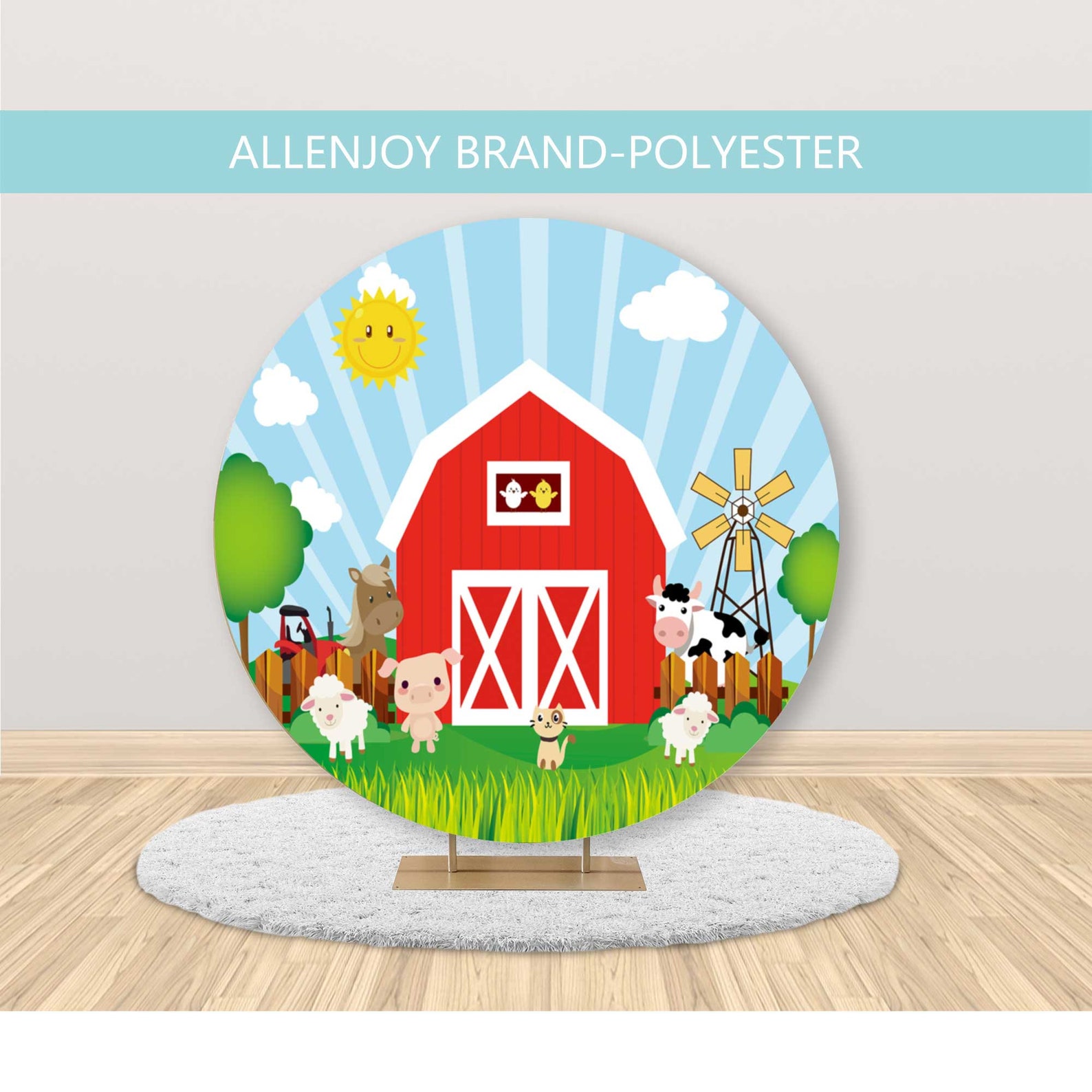 Farm Round Backdrop Coverbaby Shower Farm Animals Pig Cow - Etsy