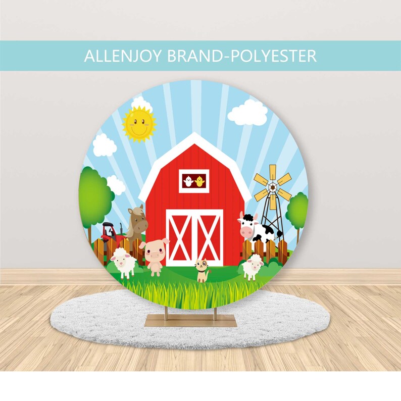 Farm Round Backdrop Coverbaby Shower Farm Animals Pig Cow - Etsy