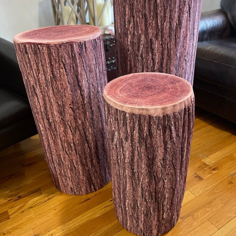 Wood Cylinder Coverwood Tree Bark Plinth Coverjungle Plinth - Etsy