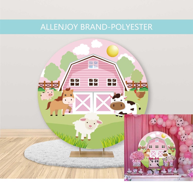 Farm Round Backdrop Coverbaby Shower Farm Animals Pig Cow - Etsy