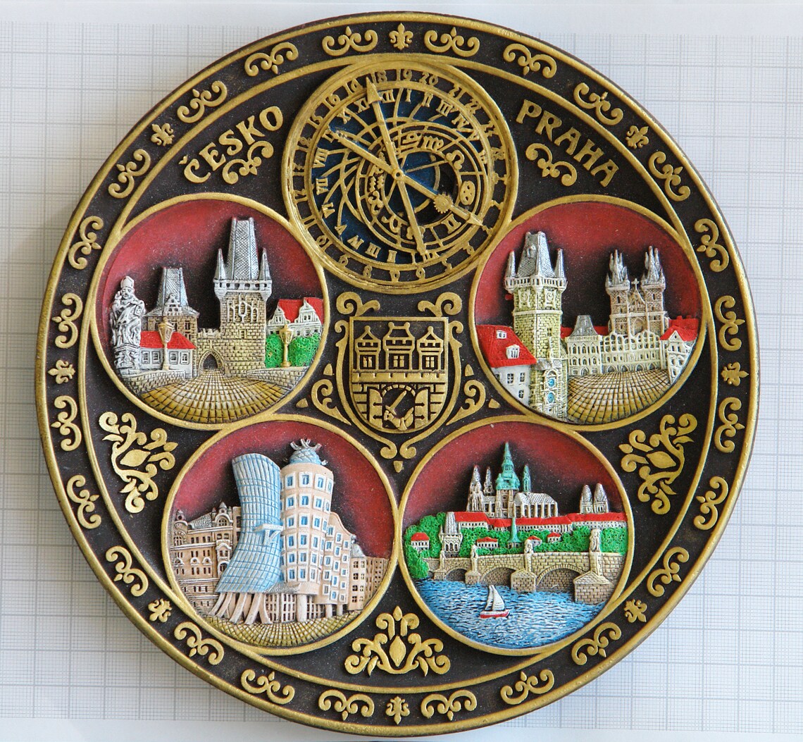 Prague Plate. Hand Painted Hanging 3D Polyceramic Decorative - Etsy