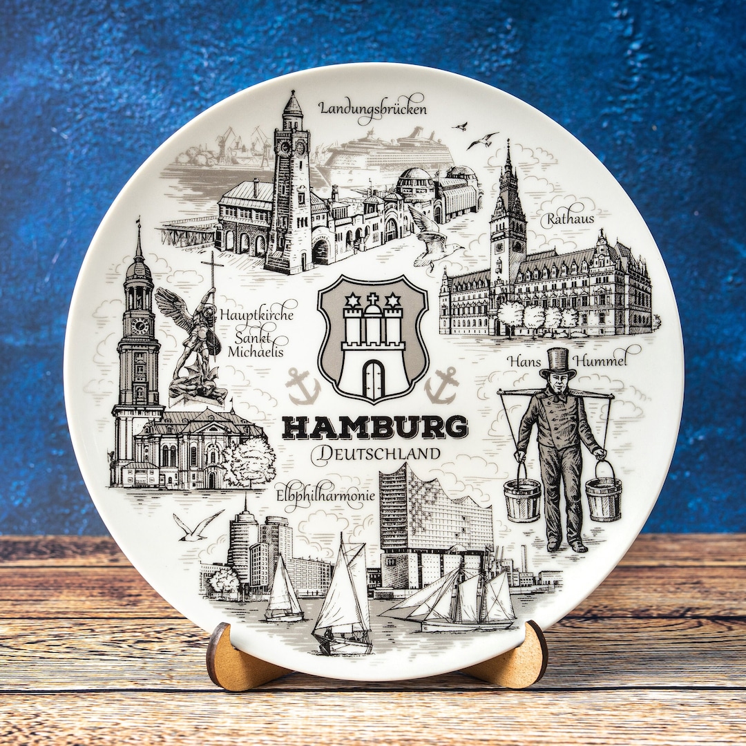 Hamburg Plate. Silver Style Hanging Wall Porcelain Plate 20cm ...