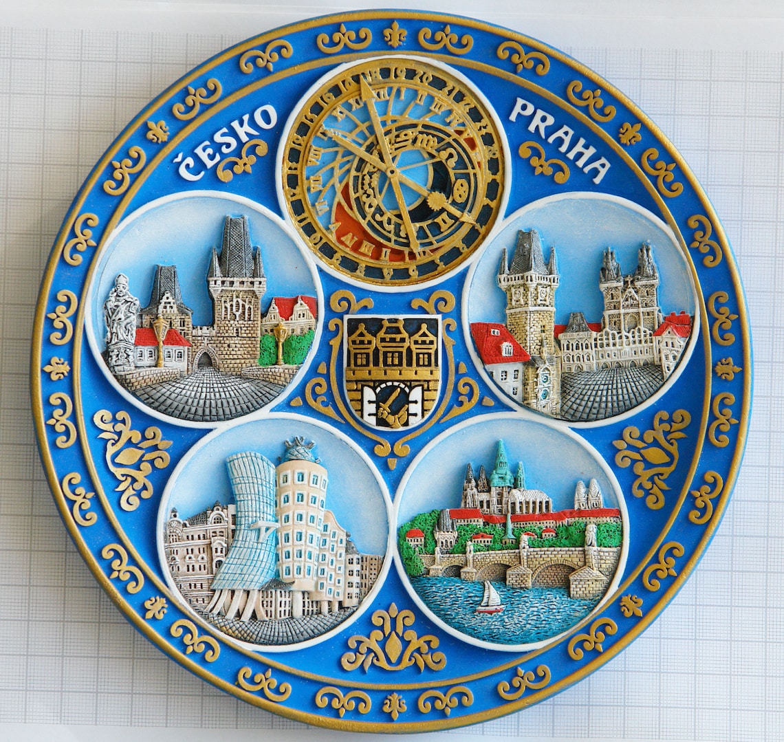 Prague Plate. Hand Painted Hanging 3D Polyceramic Decorative Souvenir ...