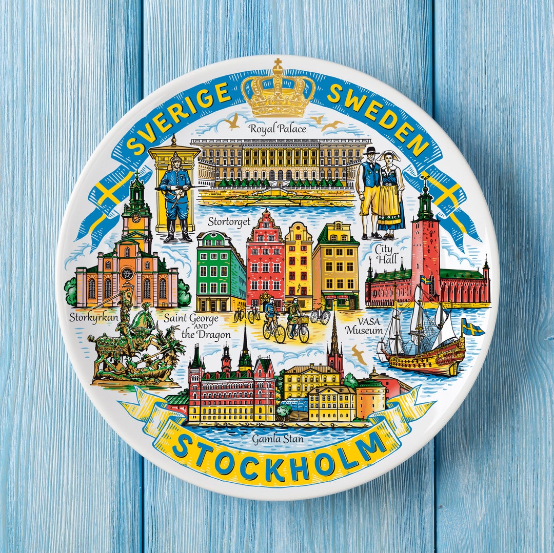 Colorful Stockholm Souvenir Plate 20cm - Swedish Landmarks Ceramic Wall ...