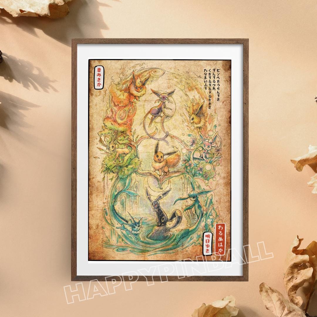 Elemental Fox Spirits Poster – Vintage Fantasy Circle Print | Nature ...