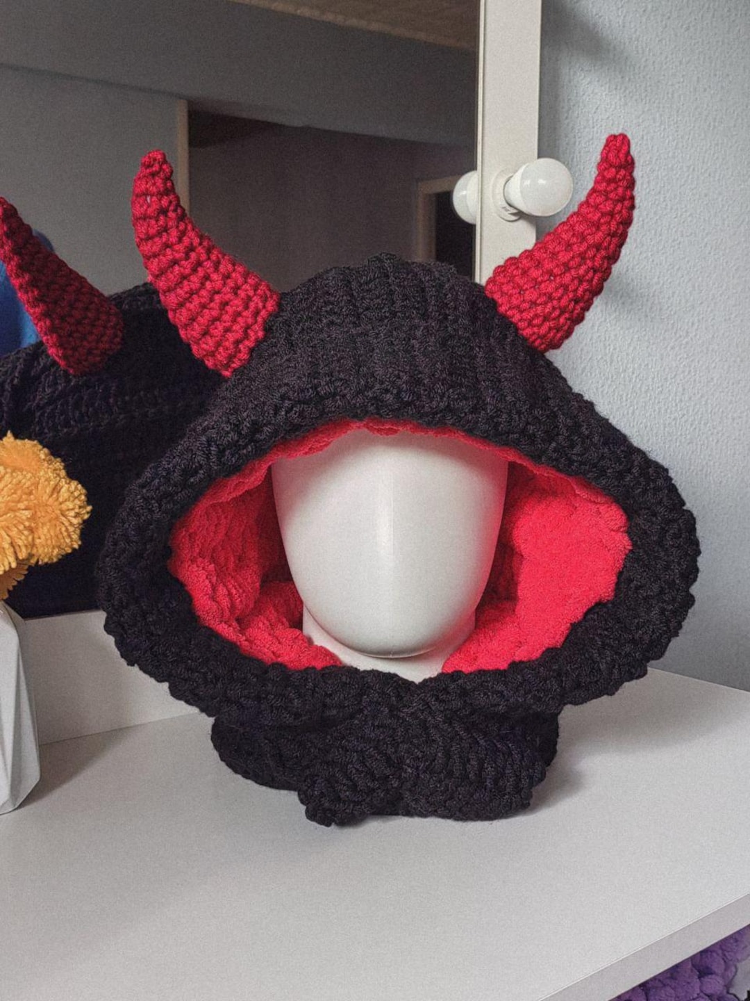 Devil Balaclava: Handmade Wool Plush Hoodie With Horns - Etsy