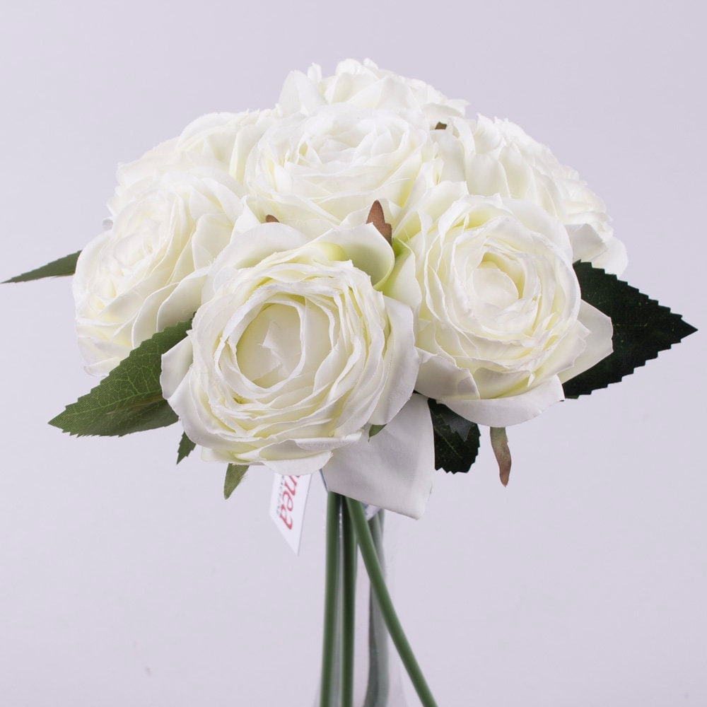 Peach Roses Bouquet Artificial White Tall Roses Peach Rose - Etsy