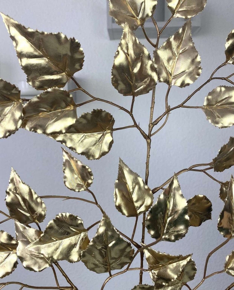 Decorative Gold Stem 23", Artificial Gold Leaves, Long Artificial Gold ...