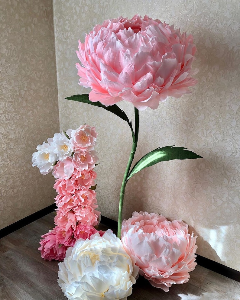 Giant Paper Flower With Stem Huge Paper Peony Photo Prop - Etsy