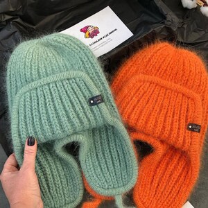 Woolen Cap With Ear Flaps, 90% Angora Wool Knitted Men Cap, Winter Hat ...