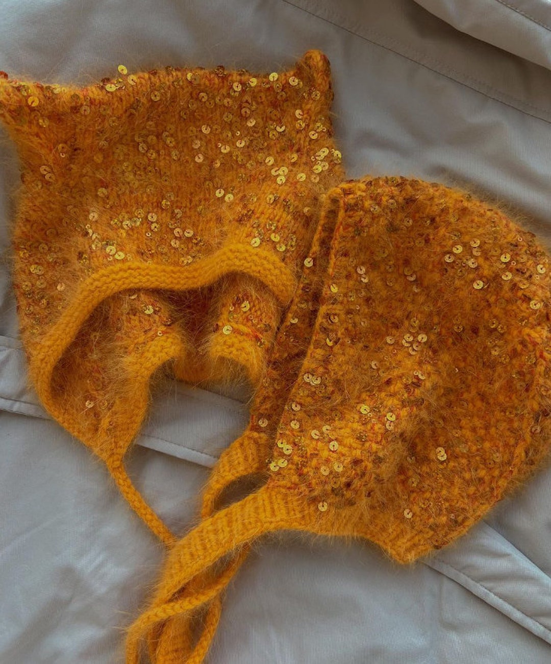 Angora Knit Kitty Bonnet: Fluffy Cat Ears Hat With Sequins - Etsy