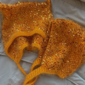 Fluffy Winter Bonnet, Mustard Handmade Bonnet, Yellow Bonnet, Hand ...