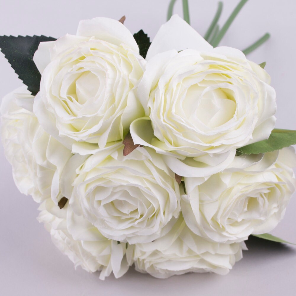 Peach Roses Bouquet Artificial White Tall Roses Peach Rose - Etsy