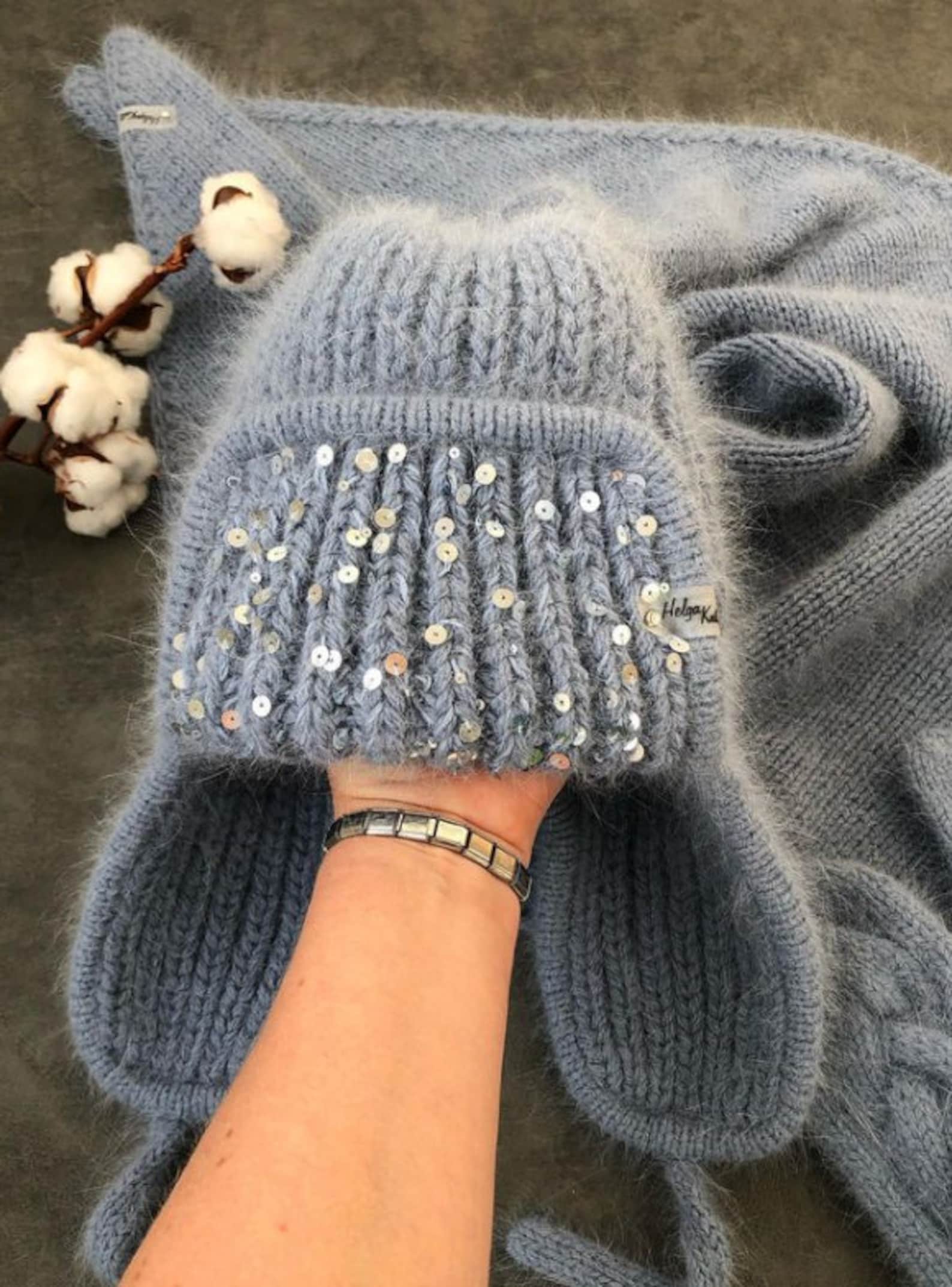 Winter Hat With Earflaps, Knitted, Women's Light Gray Hat, for Girls ...