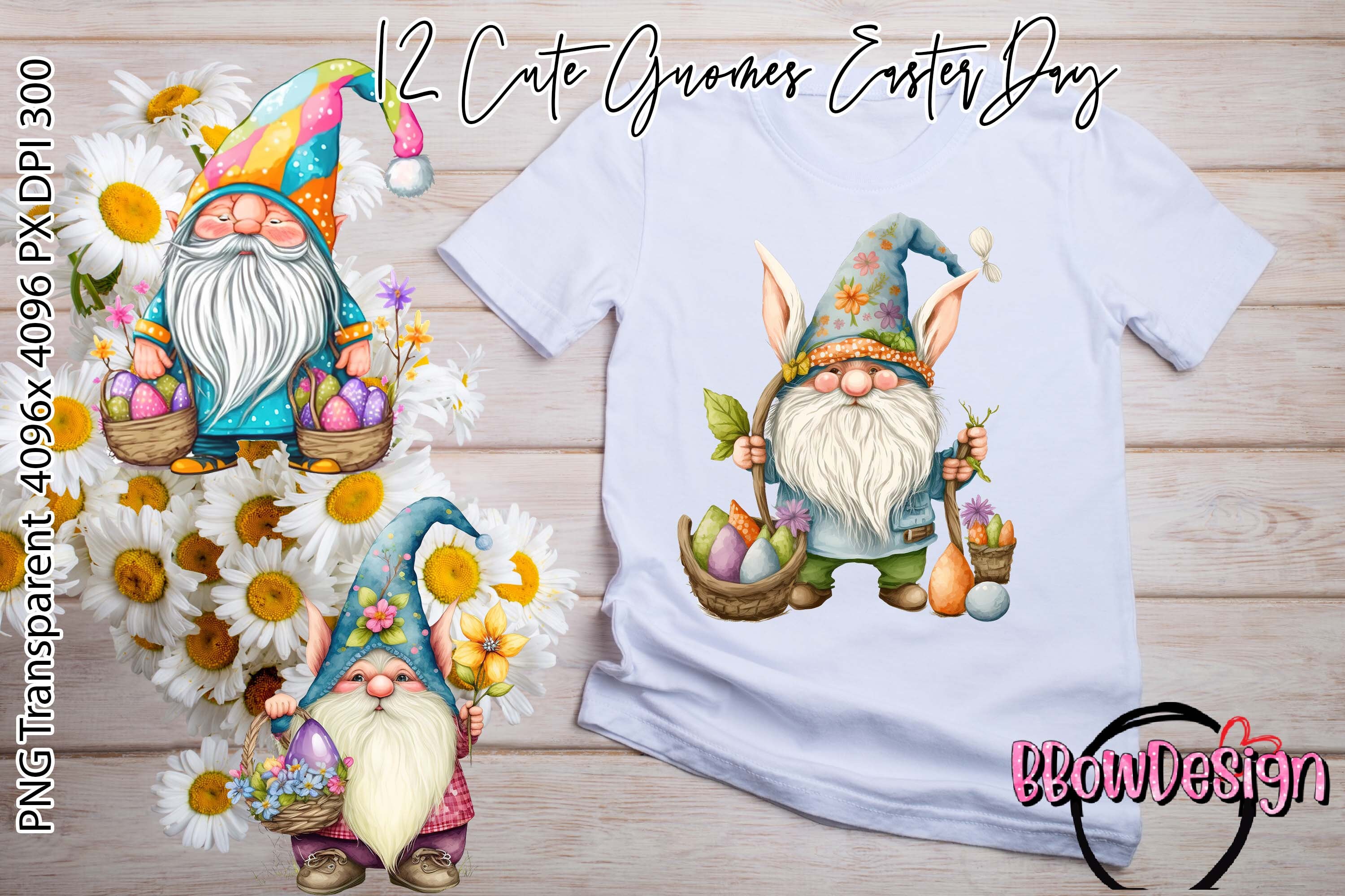 12 Cute Gnomes Easter Day Flowers Watercolor Clipart - Etsy