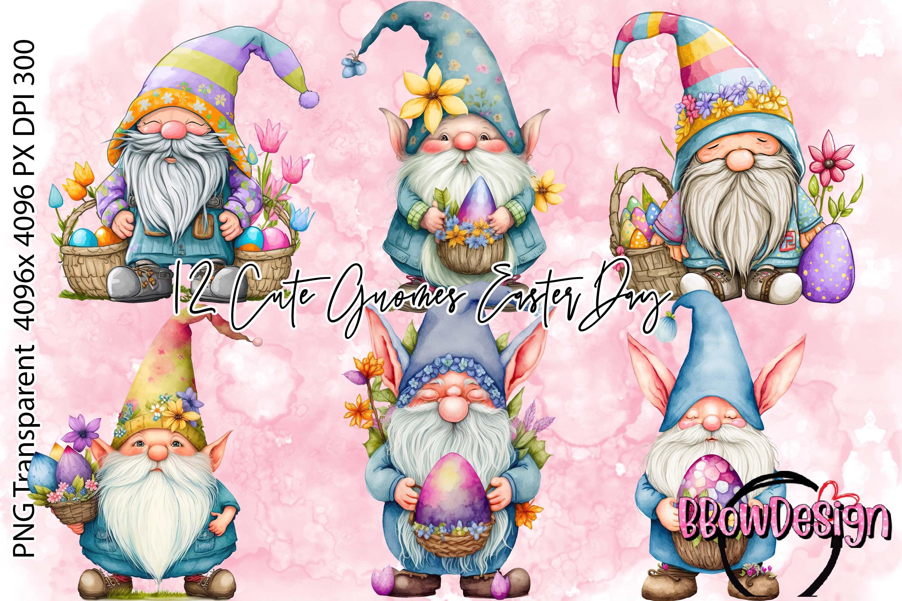12 Cute Gnomes Easter Day Flowers Watercolor Clipart - Etsy