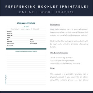 REFERENCING BOOKLET PRINTABLE A4 - Online/book/journal - Etsy