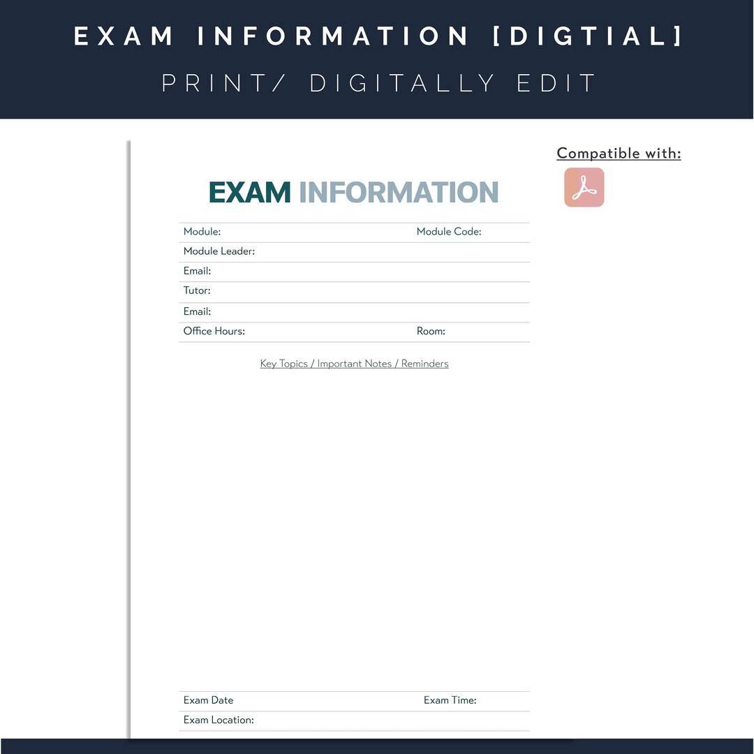 EXAM INFORMATION A4 - Printable / Digital Editing - Etsy