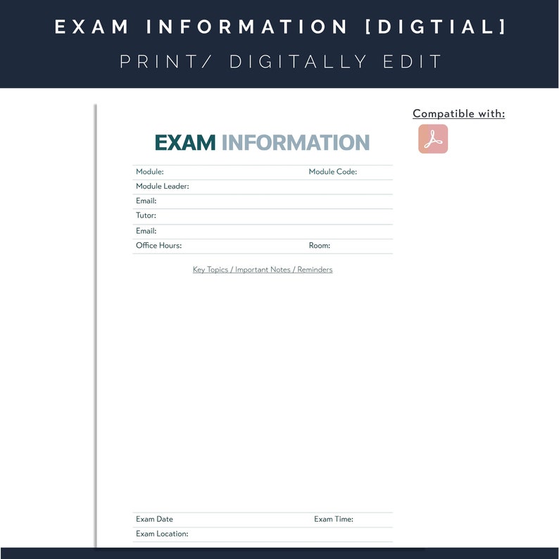 EXAM INFORMATION A4 - Printable / Digital Editing - Etsy