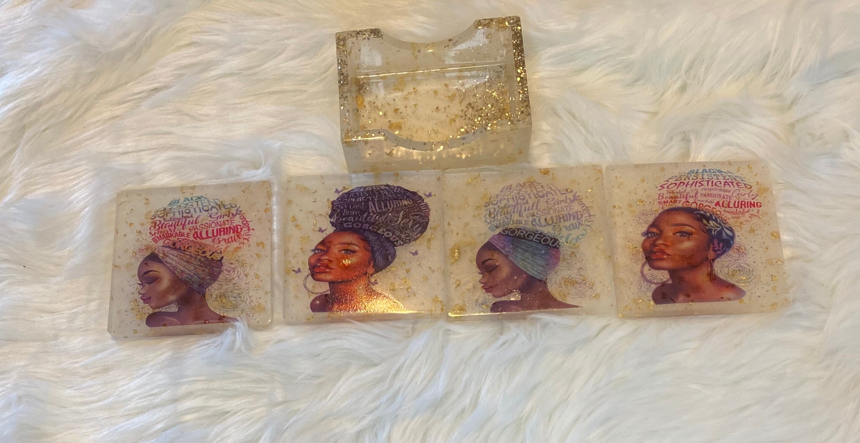 Hand Made, Black Girl Magic Coasters, Afro Women, Black Queen, Resin ...