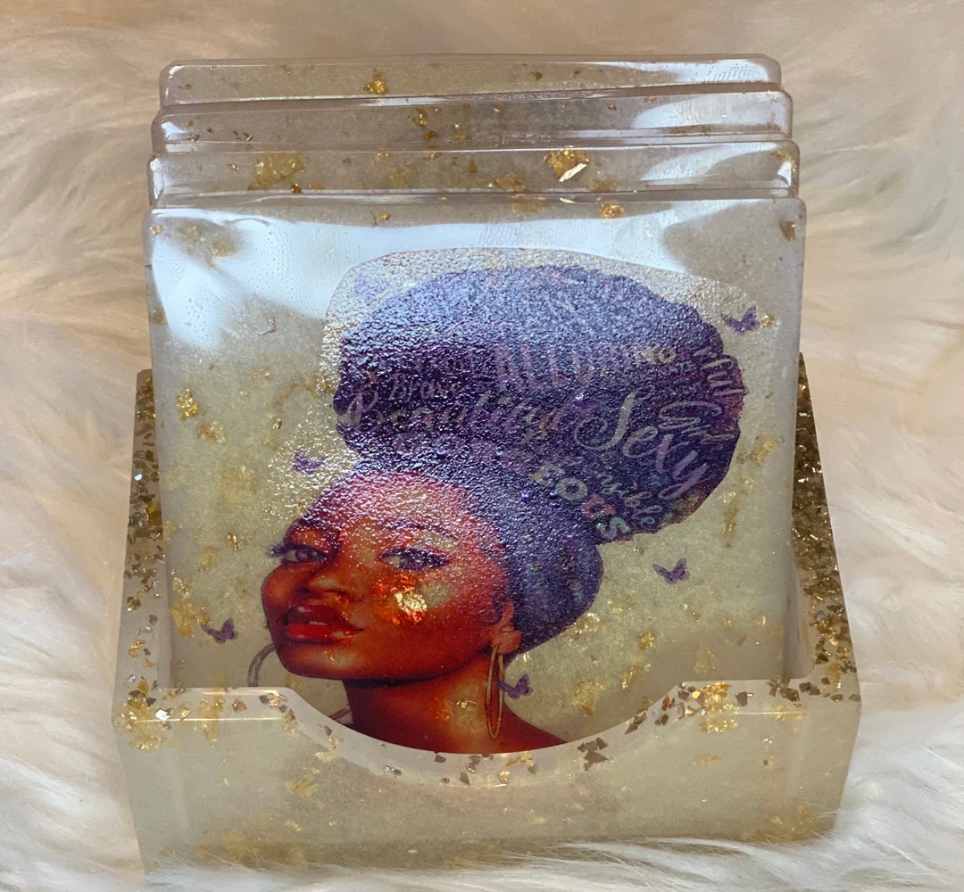 Hand Made, Black Girl Magic Coasters, Afro Women, Black Queen, Resin ...