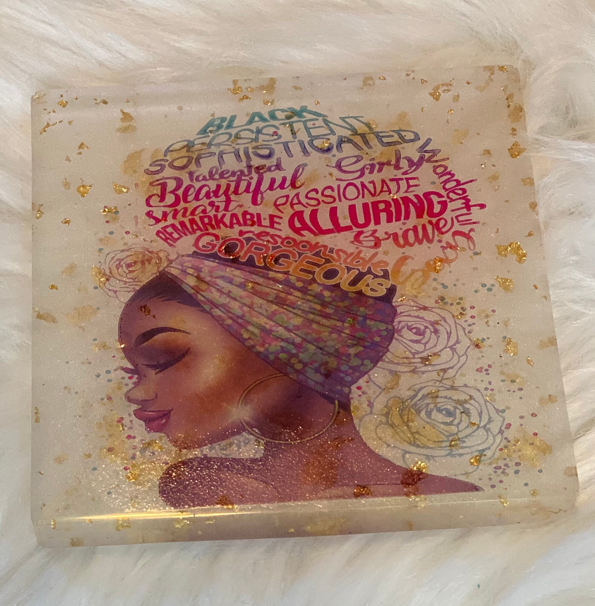 Hand Made, Black Girl Magic Coasters, Afro Women, Black Queen, Resin ...