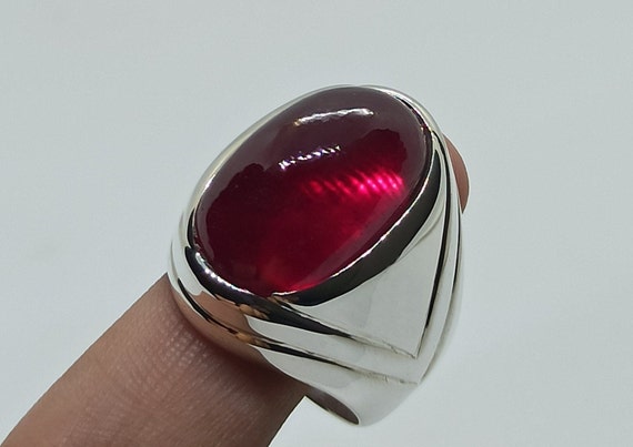 Cabochon 26 Carat Pigeon Red Ruby Mens Heavy Ring Sterling - Etsy