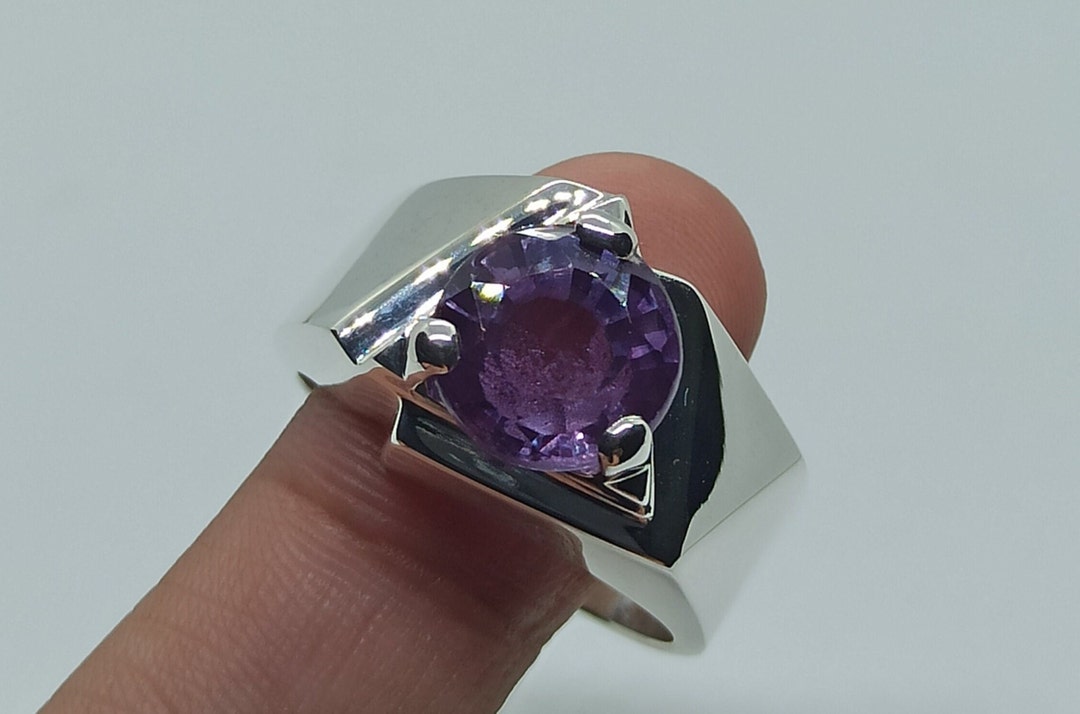 5 Carat Round Cut Alexandrite Mens Ring Sterling Silver 925 Handmade ...