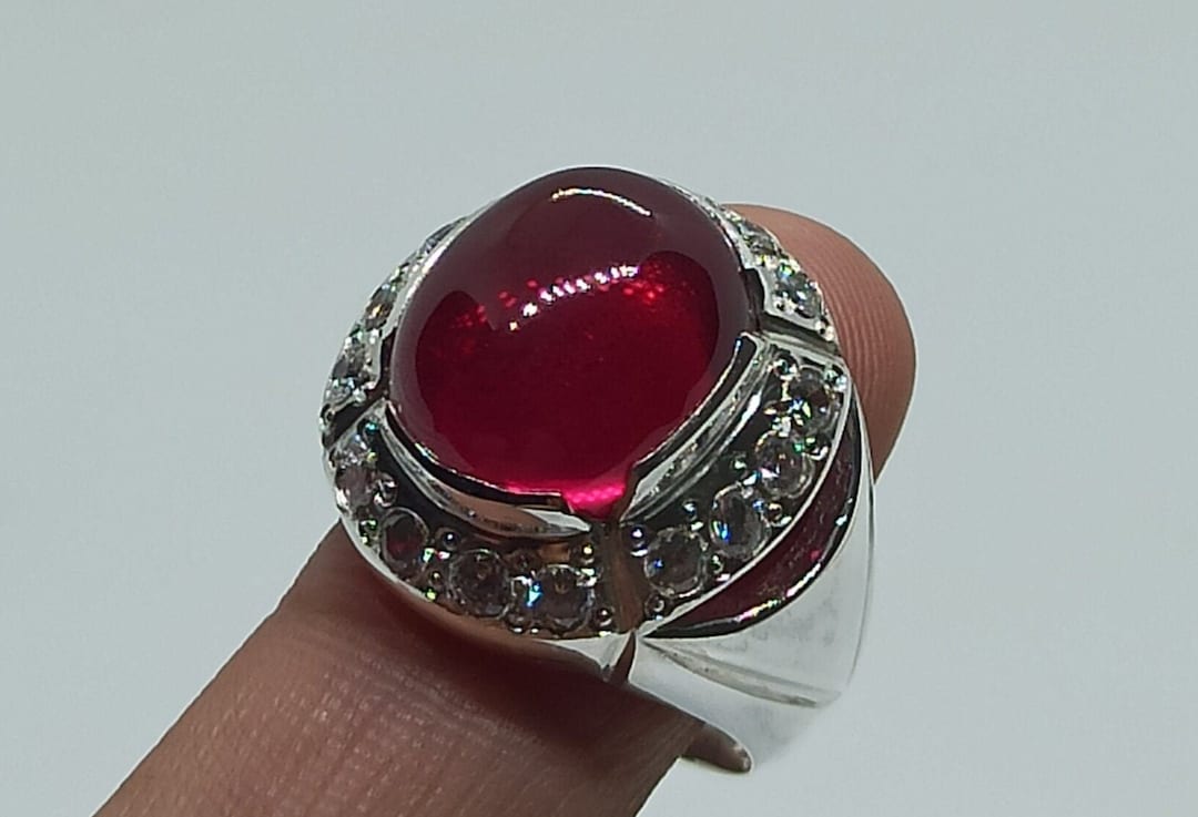 Cabochon 8 Carat Deep Red Ruby Women Elegant Ring Sterling Silver 925 ...