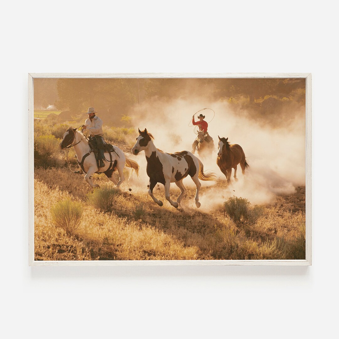 Cowboys Roping Horses, Horse Ranch Poster, Dusty Cowboy Action, Roping ...
