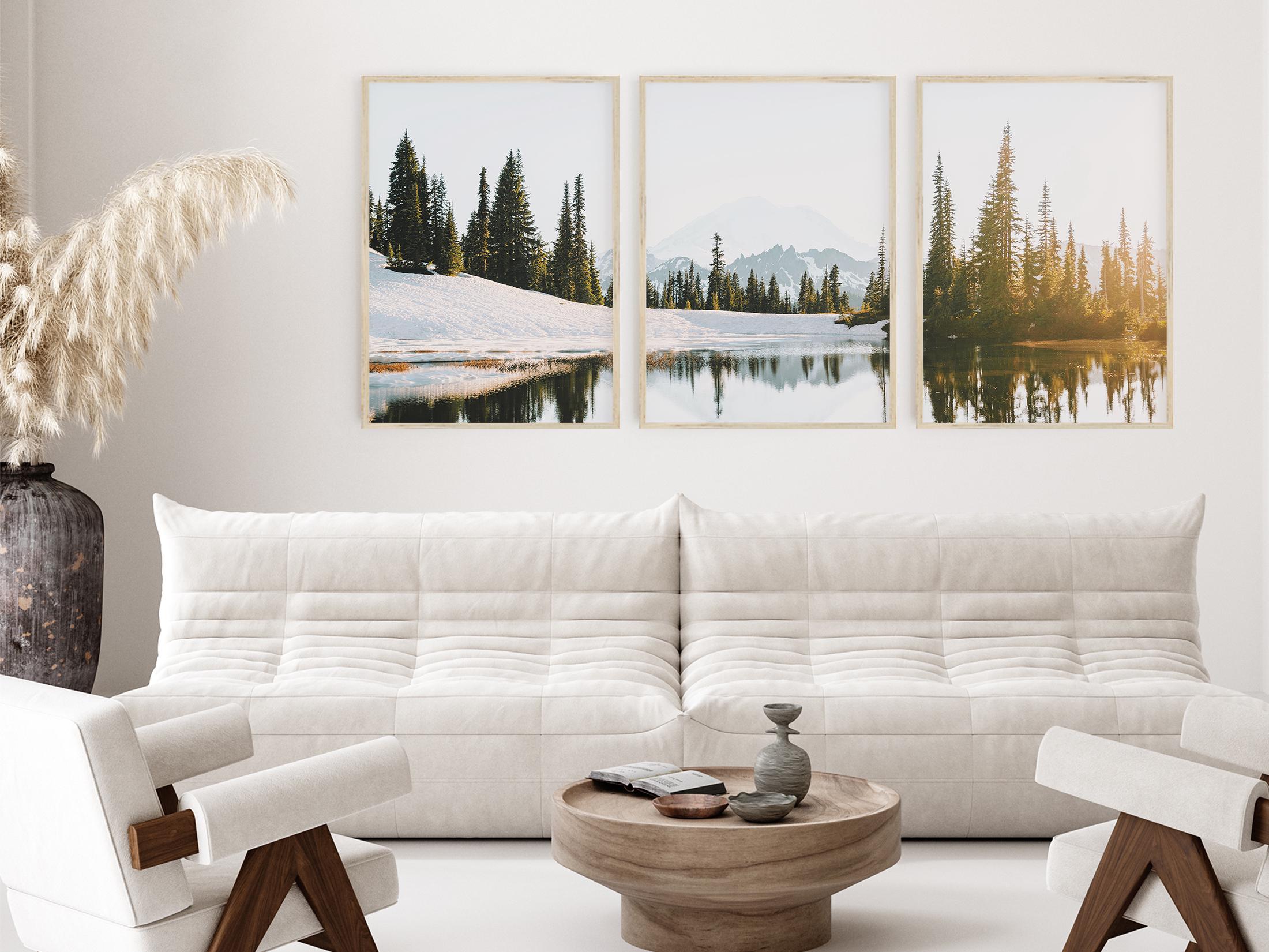 Winter Mountain Print Set of 3, Triptych Lake Posters, Sunset Over ...