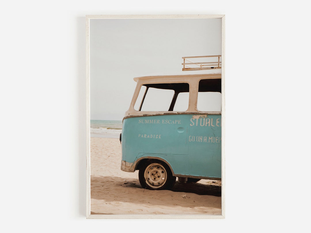 Blue Camper Van on Beach Camper Van Wall Art Travel Van - Etsy