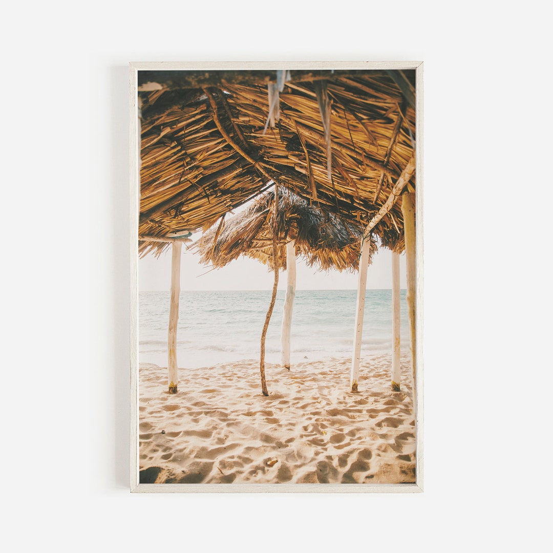 Straw Roof Cabana on Beach, Coastal Resort Print, Beach Cabana Wall Art ...