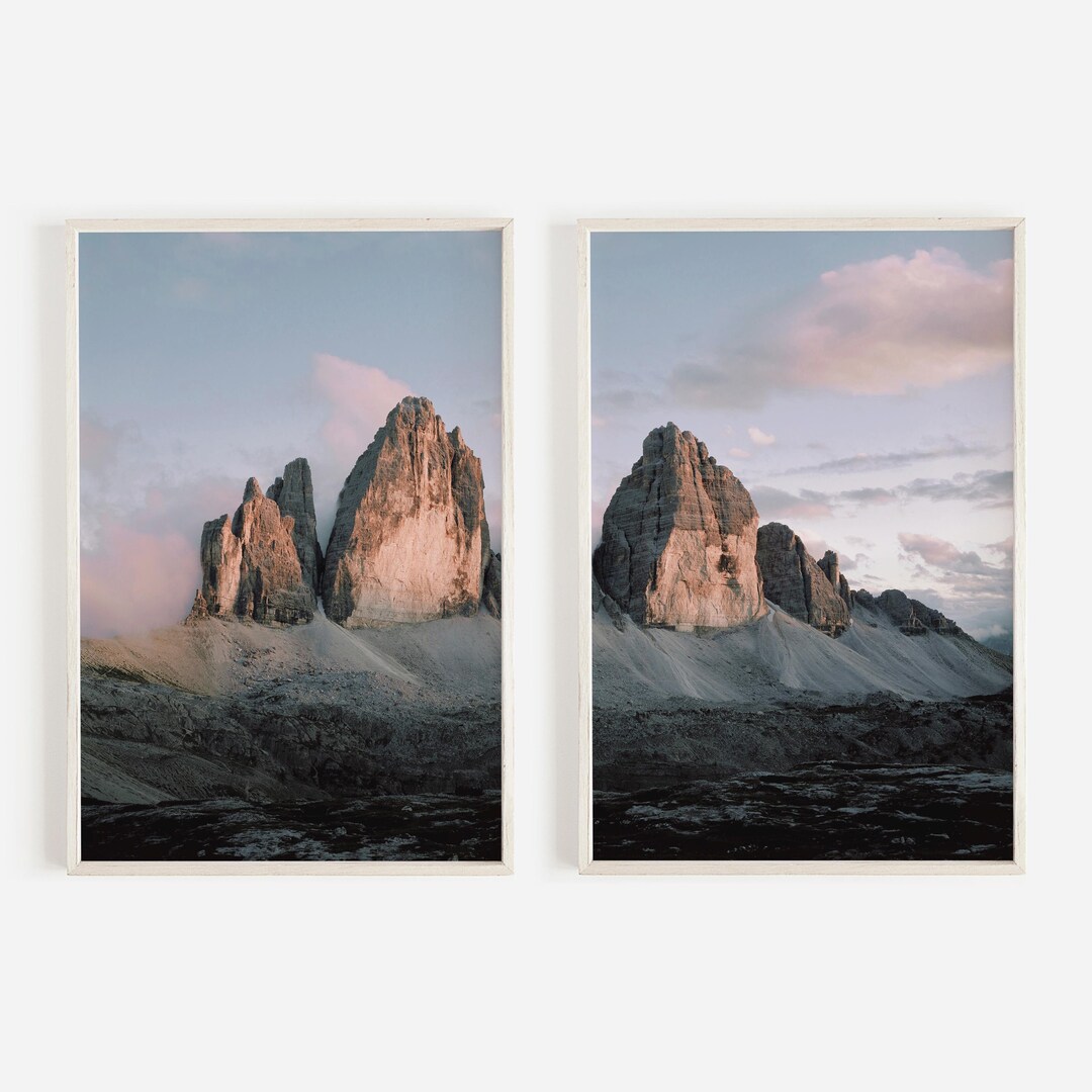 Sunset Mountains Print Set of 2, Rugged Peaks Poster, Nature ...