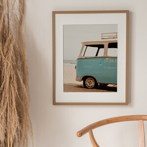 Blue Camper Van on Beach, Camper Van Wall Art, Travel Van Photo, Retro ...