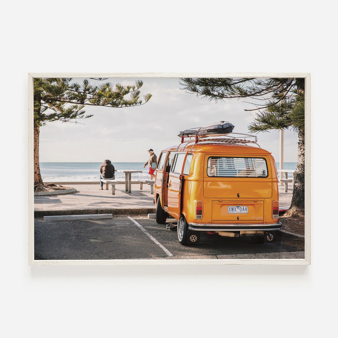 Orange Camper Van at Beach, Coastal Camper Photo, California Beach ...