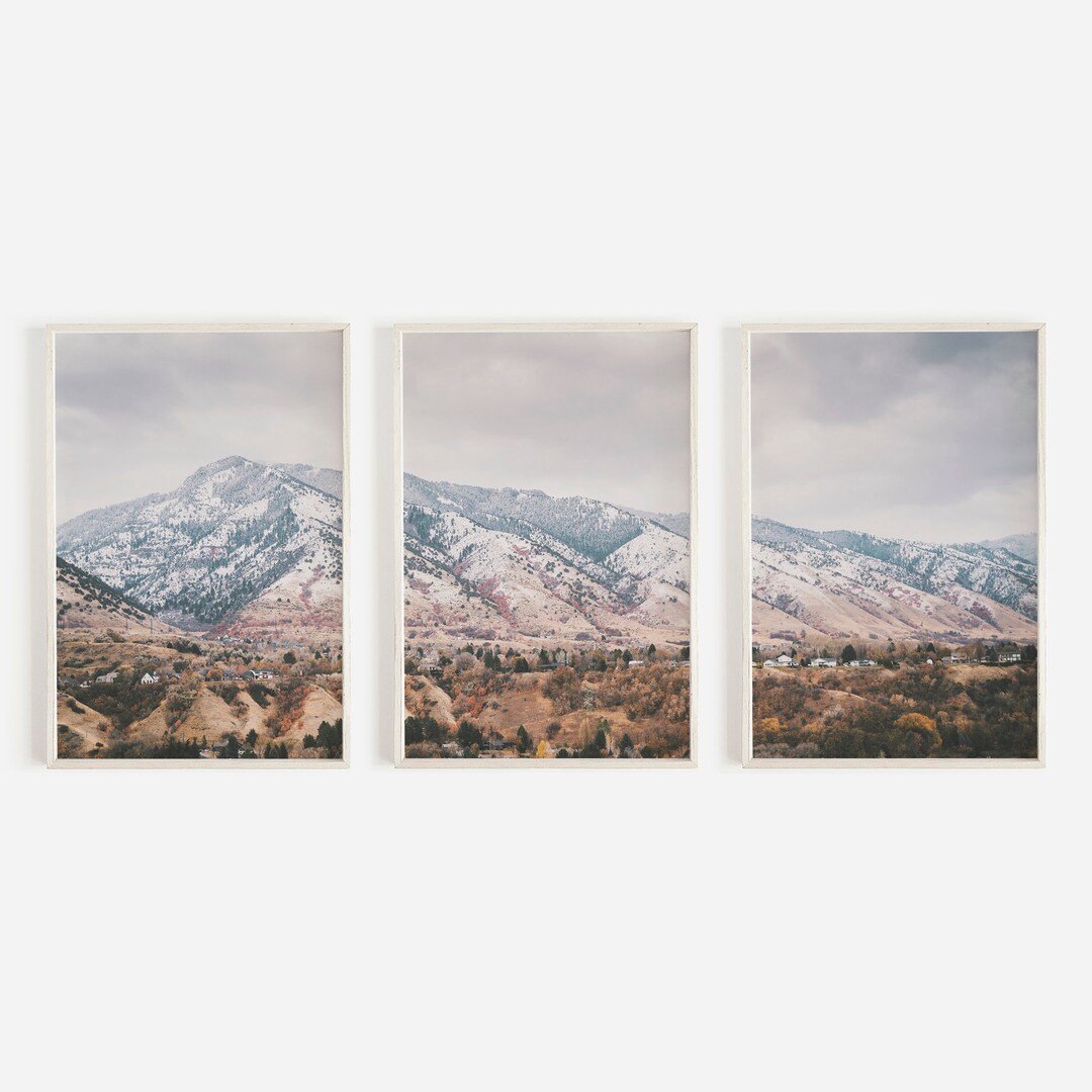 Salt Lake City Print Set, Snow Covered Mountains, Rustic Winter Utah ...