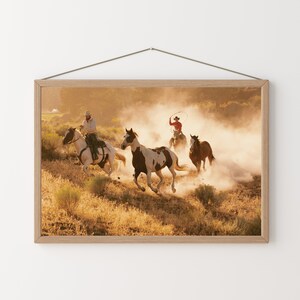 Cowboys Roping Horses, Horse Ranch Poster, Dusty Cowboy Action, Roping ...